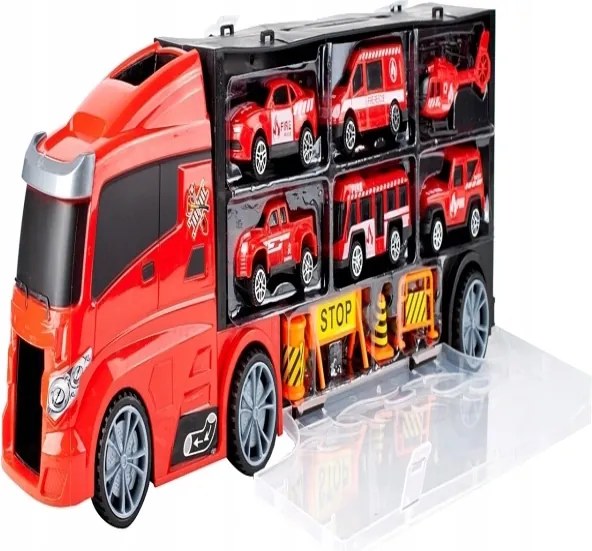Nákladní hasičské auto s vozidly kamion