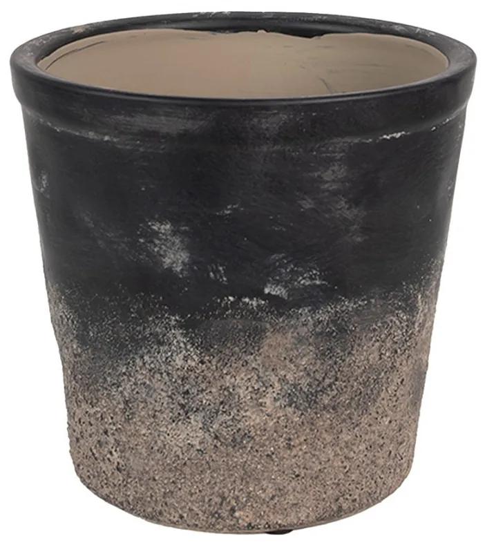 Černo-šedý keramický obal na květináč L - Ø 17*16 cm