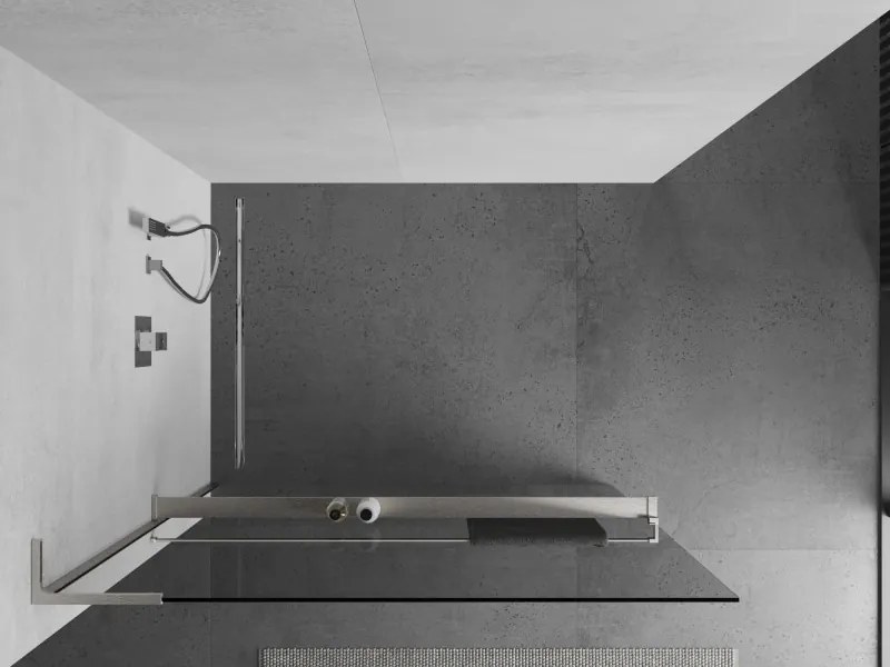 Mexen Kioto+ L, sprchová zástěna Walk-In s poličkou a věšákem 60 x 200 cm, 8mm čiré sklo, broušená ocel profil, 800-060-123-97-00