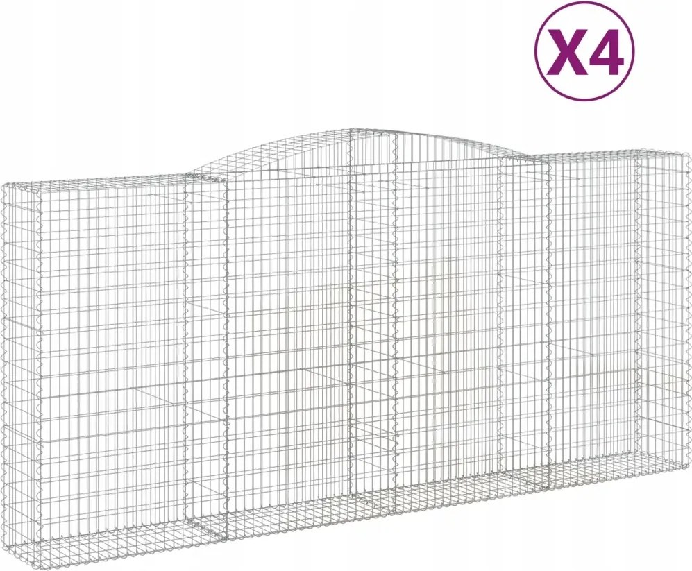 vidaXL Gabionové koše, 4 ks, 400x50x180/200 cm, galvanizované železo