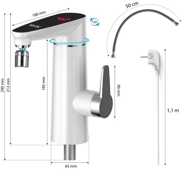 Průtokový ohřívač vody s LED displejem 3000W/230V IPX4 bílá