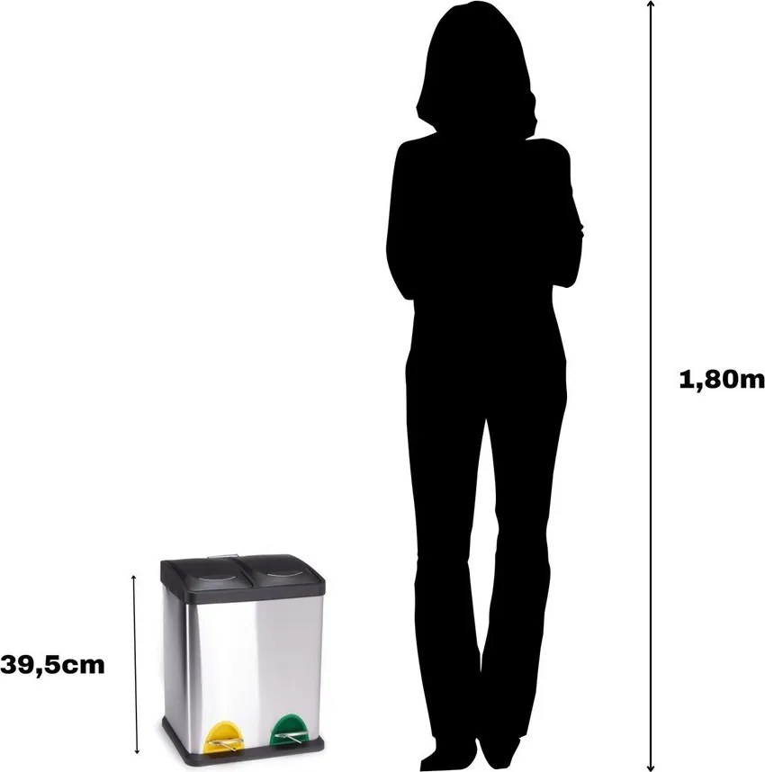 Ocelový odpadkový koš 2x8 l na tříděný odpad/nášlapný v matně stříbrné barvě Tri Selectif – MSV