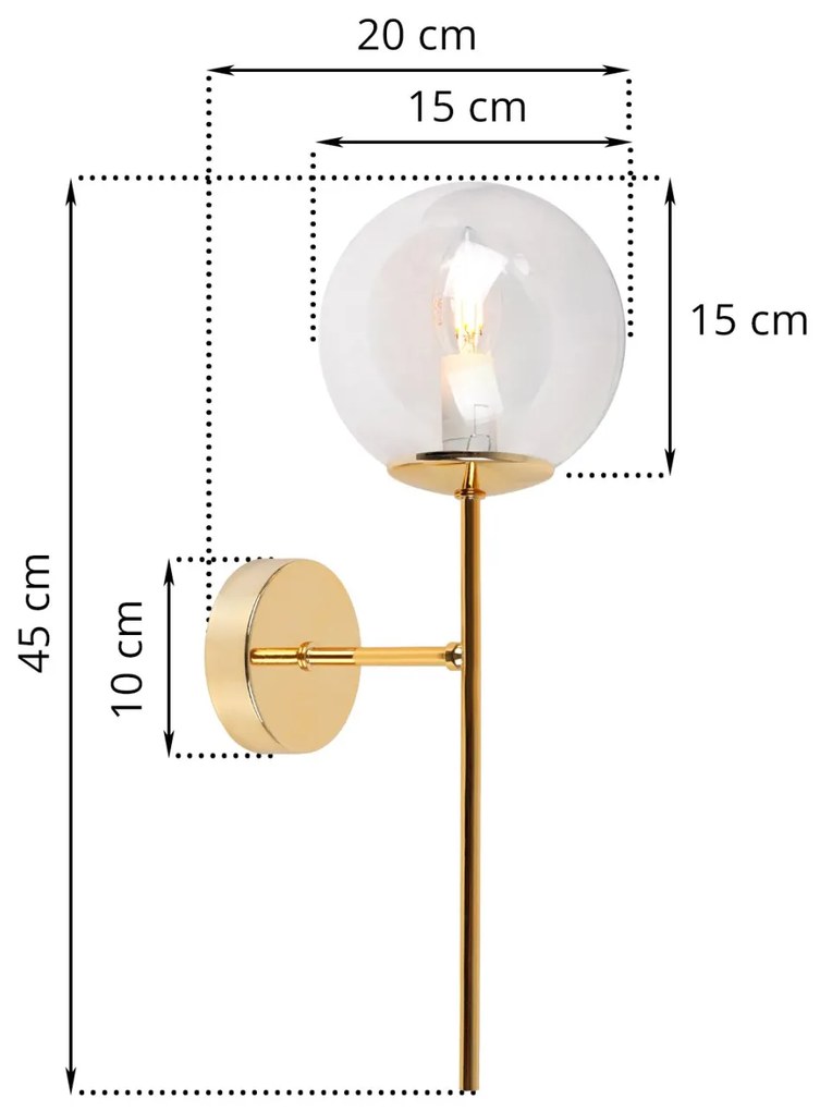 Nástěnné svítidlo Paris, 1x čiré skleněné stínítko, G