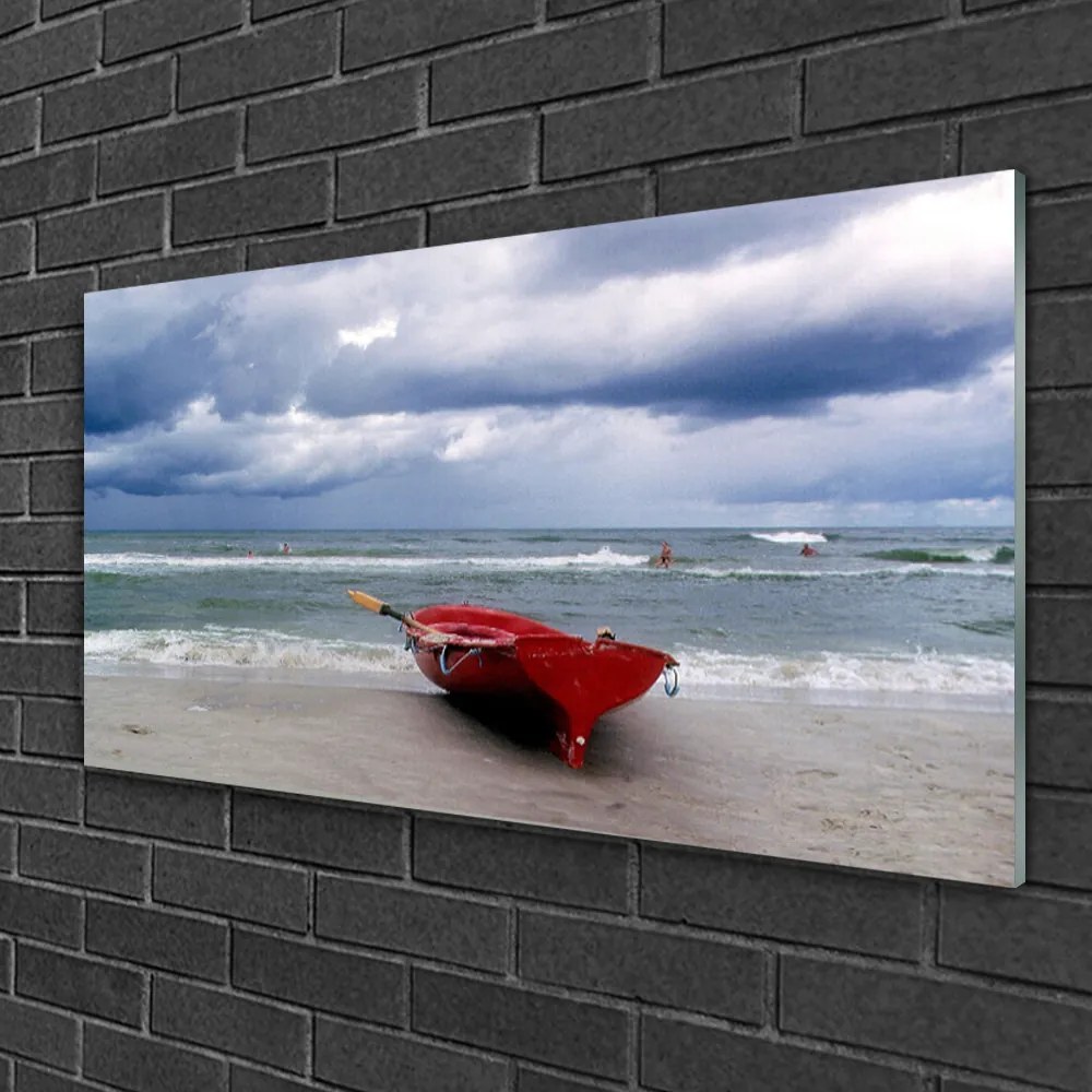 Obraz na skle Loďka Pláž Moře Krajina 100x50 cm