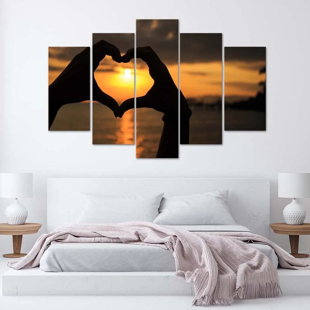 Gario Obraz na plátně Symbol palmového srdce - 5 dílný Rozměry: 100 x 70 cm