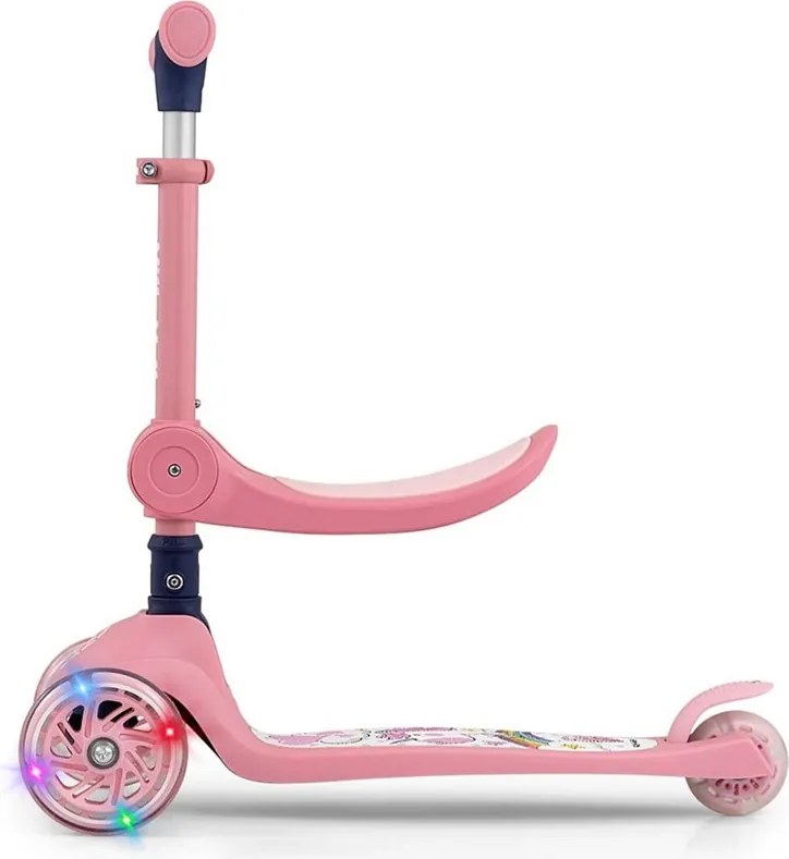 Tříkolová balanční koloběžka-scooter se sedátkem FUZZY Milly Mally pink
