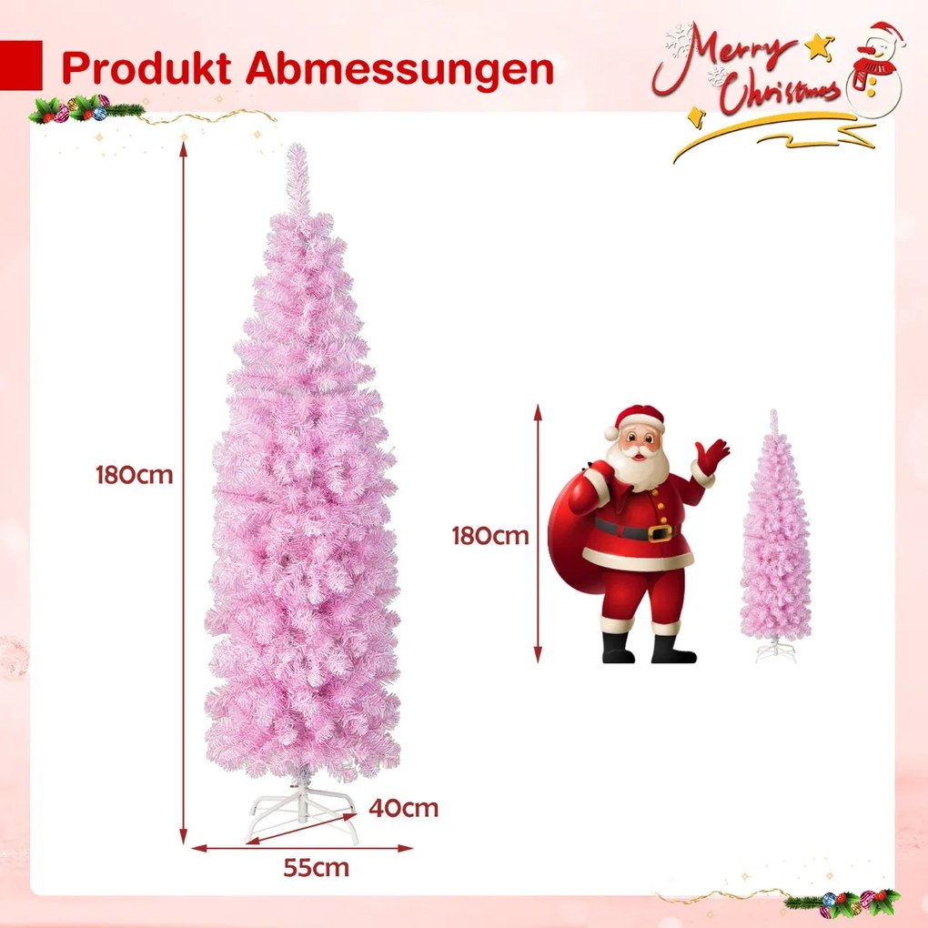 Costway 180 cm umělá tužka vánoční stromeček s 250 studenými bílými LED Slim