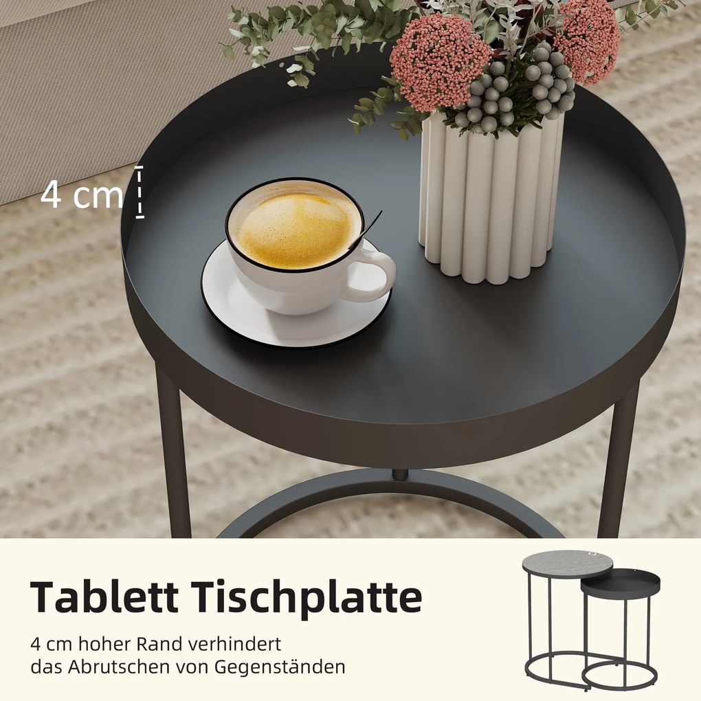 HOMCOM Sada 2 obývacích stolů, zasouvací, design podnosu, kov, šedá