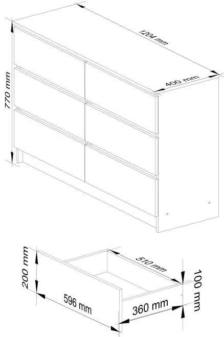 Komoda K120 6SZ CLP dub sonoma/wenge