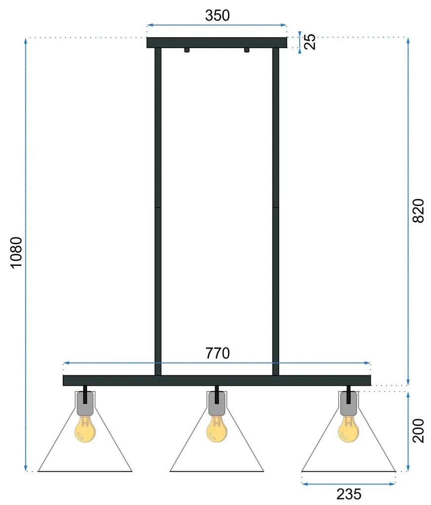 Toolight - Skleněná kovová stropní svítilna 3xE27 APP318-3CP, černá, OSW-00414