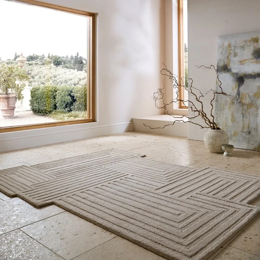 Béžový ručně tkaný vlněný koberec 160x230 cm Zen Rectangles – Flair Rugs