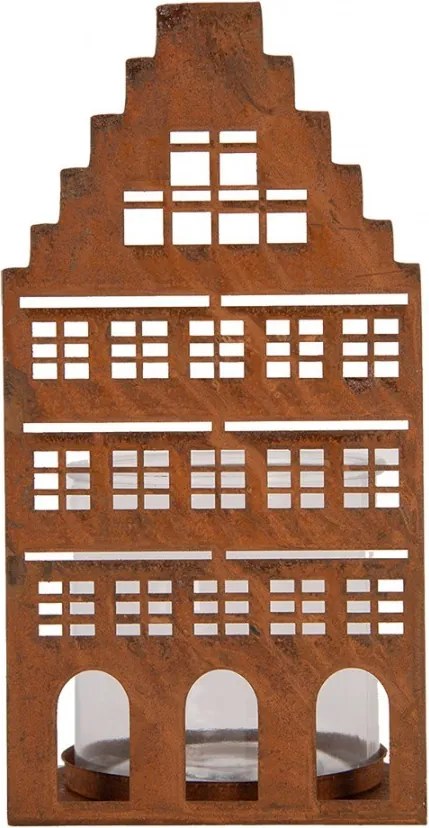 Rezavá dekorace svícen Domek L - 12*12*24 cm