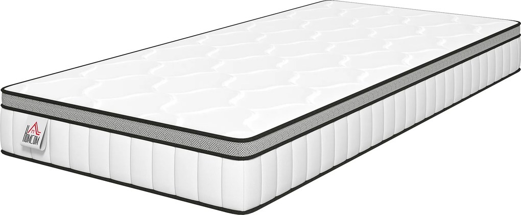 HOMCOM matrace 90 x 190 cm, výška 20 cm, 7-zónový taštičkový pružinový jádro s chladivým paměťovým pěnovým gelem