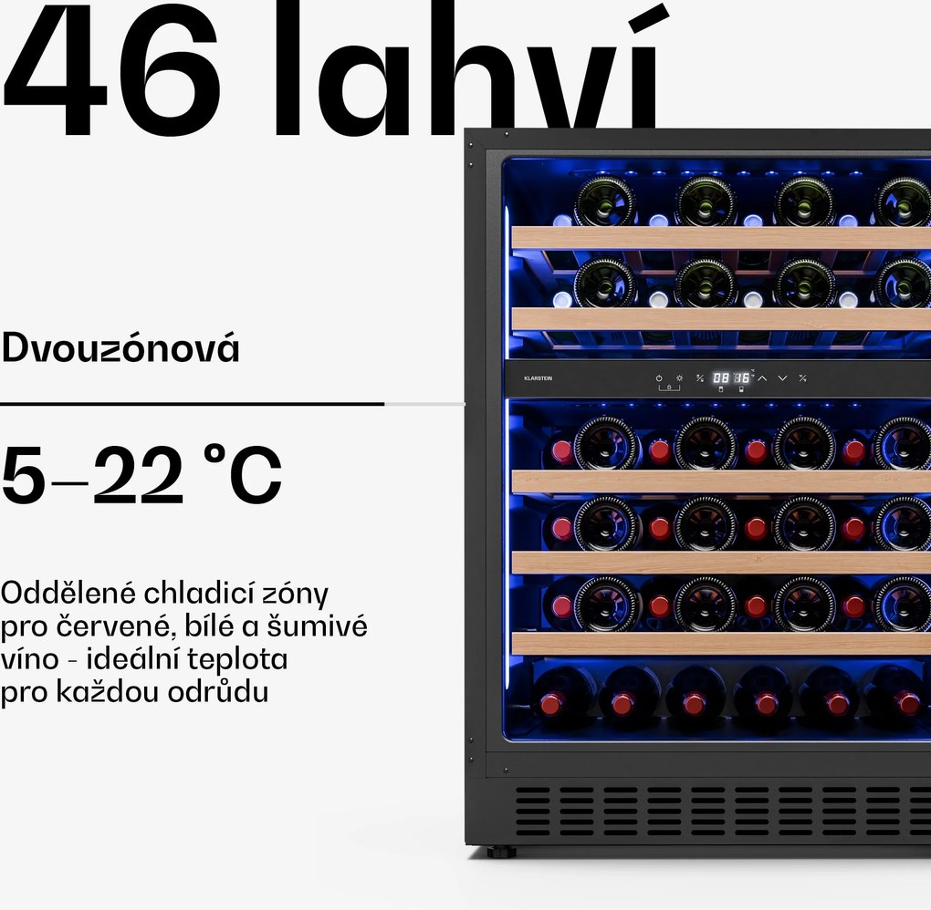 Klarstein Illuminosa vestavná vinotéka | Dualzone | 129 litrů | 46 lahví | 60 cm