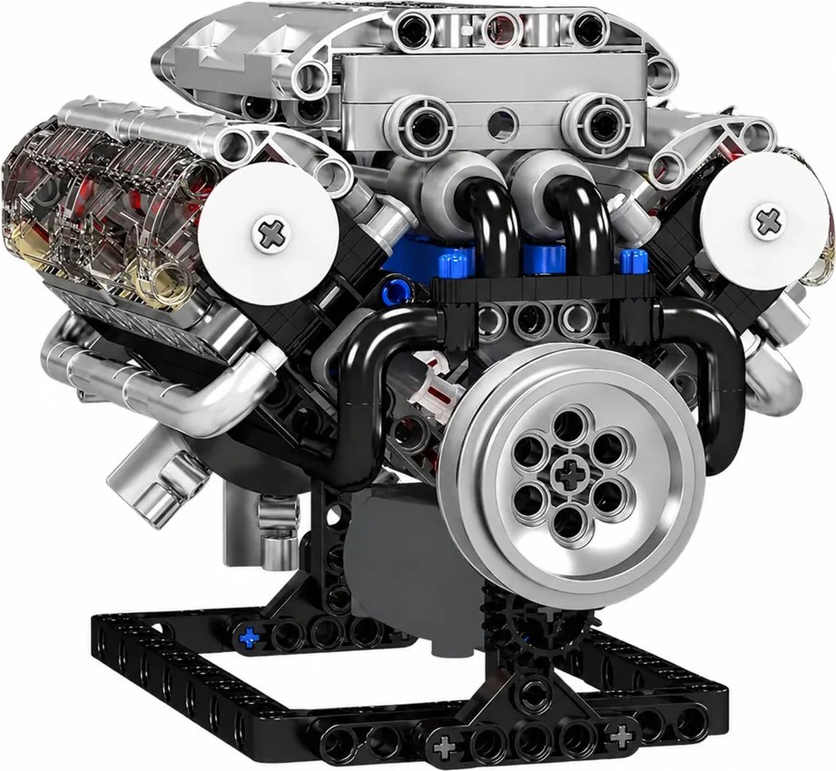 LEAN Toys Stavebnicové kostky – Motor V8, mechanický model, pohyblivé písty, 552 dílů