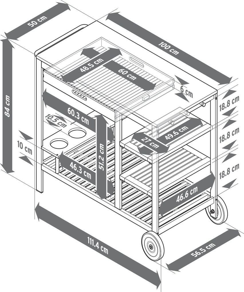 Tchibo - Grilovací vozík s polycementovou pracovní plochou - barva: černá