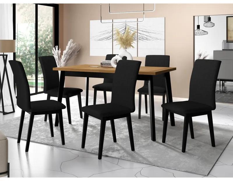 Jídelní stůl se 6 židlemi AL23, Barva dřeva: dub grandson - L, Potah: Kronos 7, Barvy nožiček: Bíla