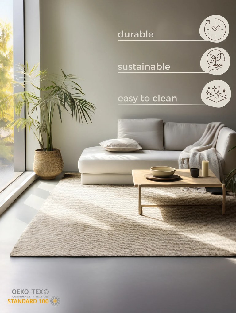 Hanse Home, Kusový koberec Bouclé Jute 105973 Ivory White, 80x150, béžová, chodba / předsíň