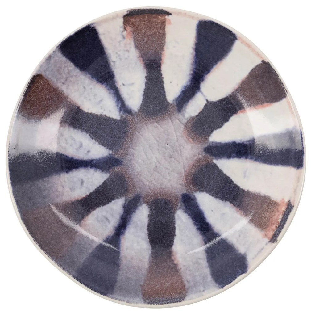 House Doctor Kameninový talíř Organi 19,5 cm, modrá barva, béžová barva, hnědá barva, keramika