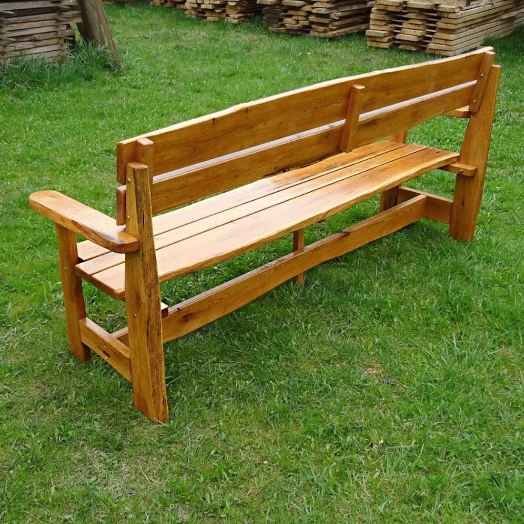 KULHÁNEK Zahradní lavice s područkami - rustikální Délka: individuální, Odstín nátěru: olej - ořech