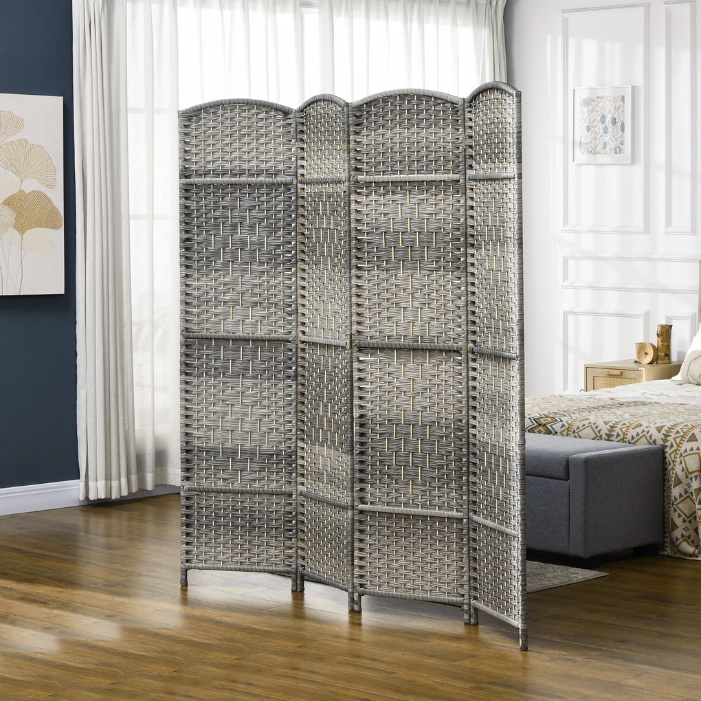 HOMCOM 4-panelový skládací paraván 180x180 cm Rozdělovač místnosti Ochranný paraván Polypropylen pro kancelář ložnici Šedá směs