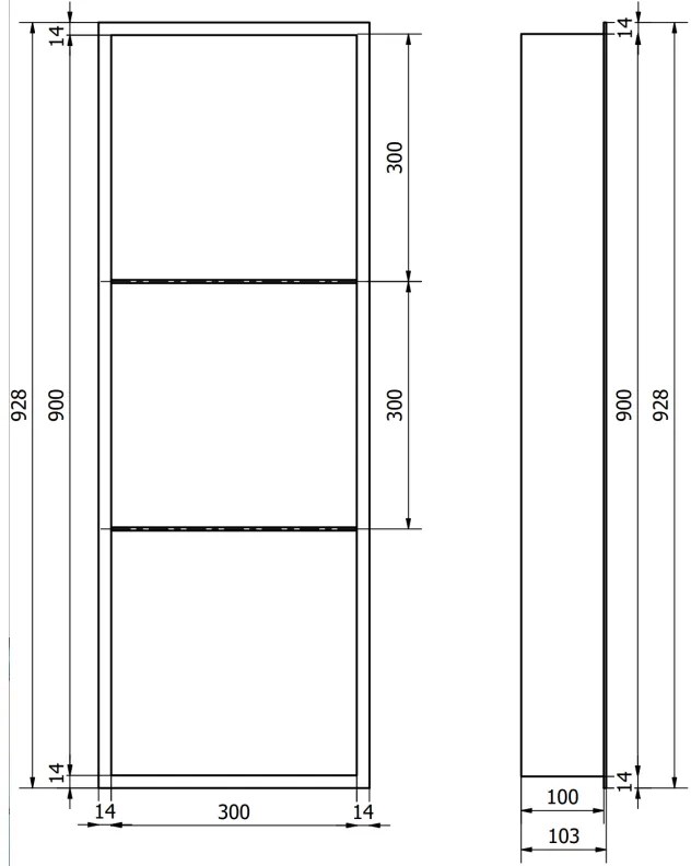 Mexen X-Wall-R, polička na zapuštění na obklad s límcem 90 x 30 cm, bílá, 1920903010S