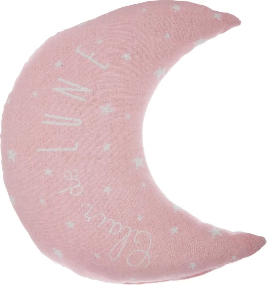 Růžový polštář, dekorativní polštář, polštář měsíc, měkký polštář, polštář s napisem - růžová barva, 30 x 27 cm