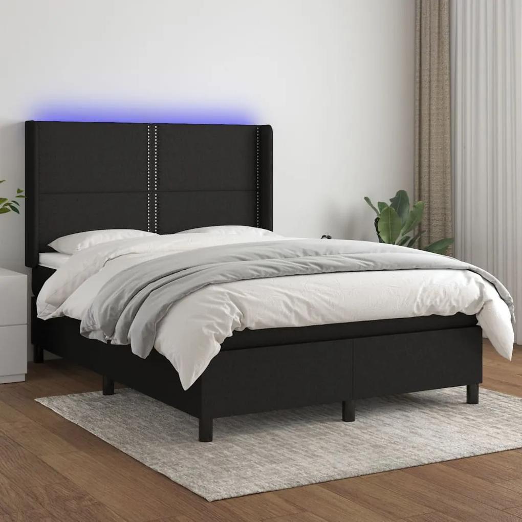 Box spring postel s matrací a LED černá 140x190 cm textil,  3138231