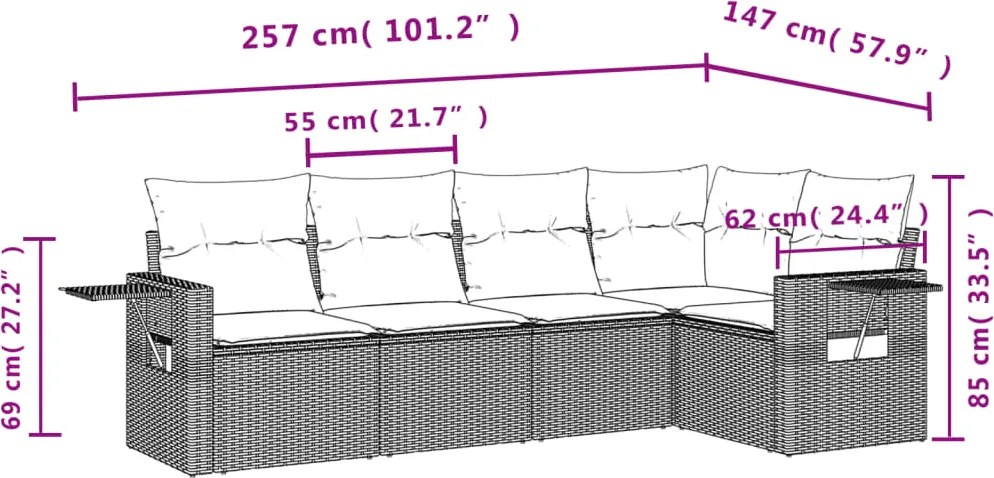 5dílná zahradní sedací souprava s poduškami béžová polyratan 3252465