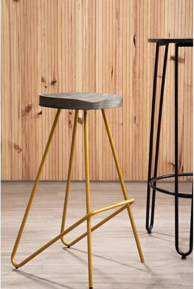 Barová stolička z jilmového dřeva ve zlaté barvě/v přírodní barvě (výška sedáku 78 cm) District – Premier Housewares