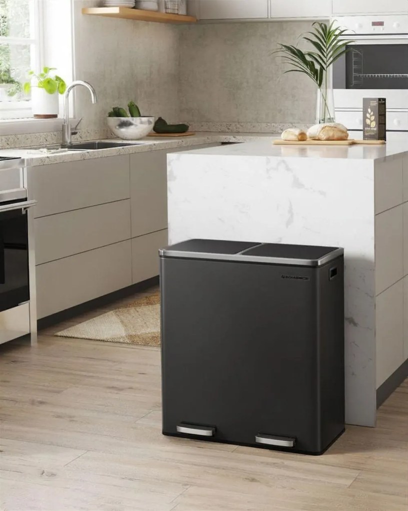 Koš na separování odpadu SORT, 2x30l+pytle na odpadky, černá/stříbrná SongmicsHome
