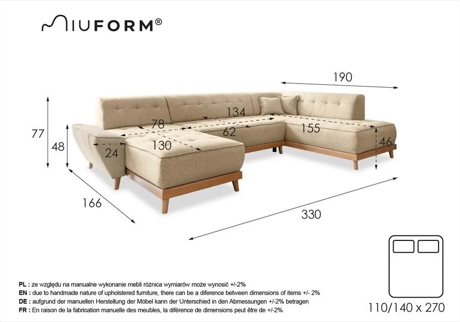 Světle šedá rozkládací pohovka do "U" Miuform Dazzling Daisy, pravý roh