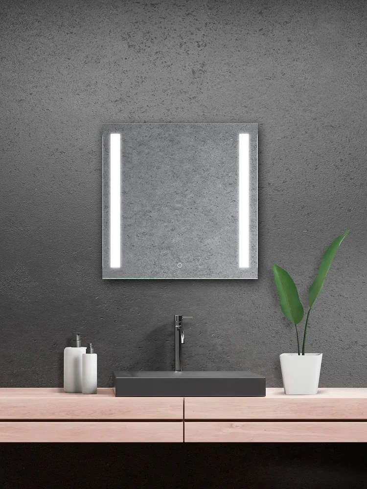 Zrcadlo na zeď chodbu do pokoje ložnice koupelny předsíně LUMINA SENZOR LED - 70 x 70 cm se dvěma  LED podsvícenými pruhy a  s dotykovým sensorem 901-480