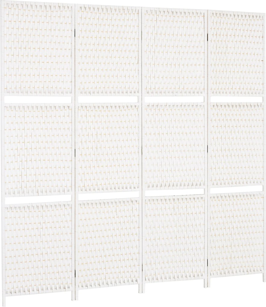 HOMCOM Skládací paraván se 4 panely 181x180 cm s policemi, dekorativní oddělovací příčka do ložnice, obývacího pokoje, kuchyně - Bílá | Aosom