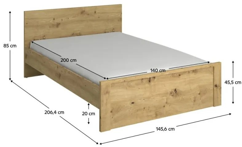 Tempo Kondela Dřevěná postel Airon 200x120 Dub Artisan