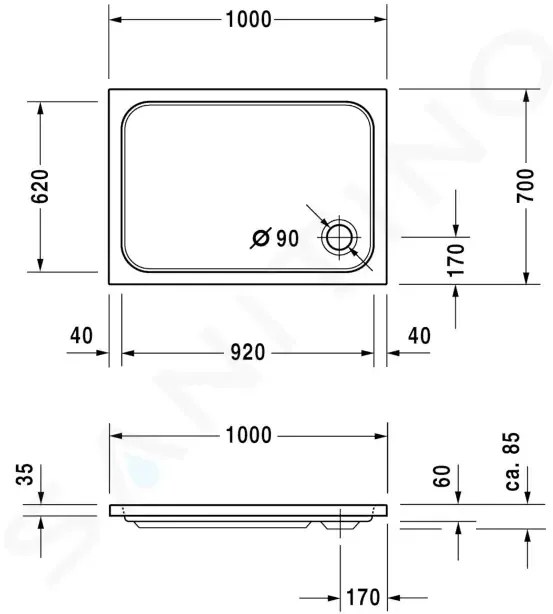 DURAVIT - D-Code Sprchová vanička 1000x700 mm, alpská bílá (720093000000000)