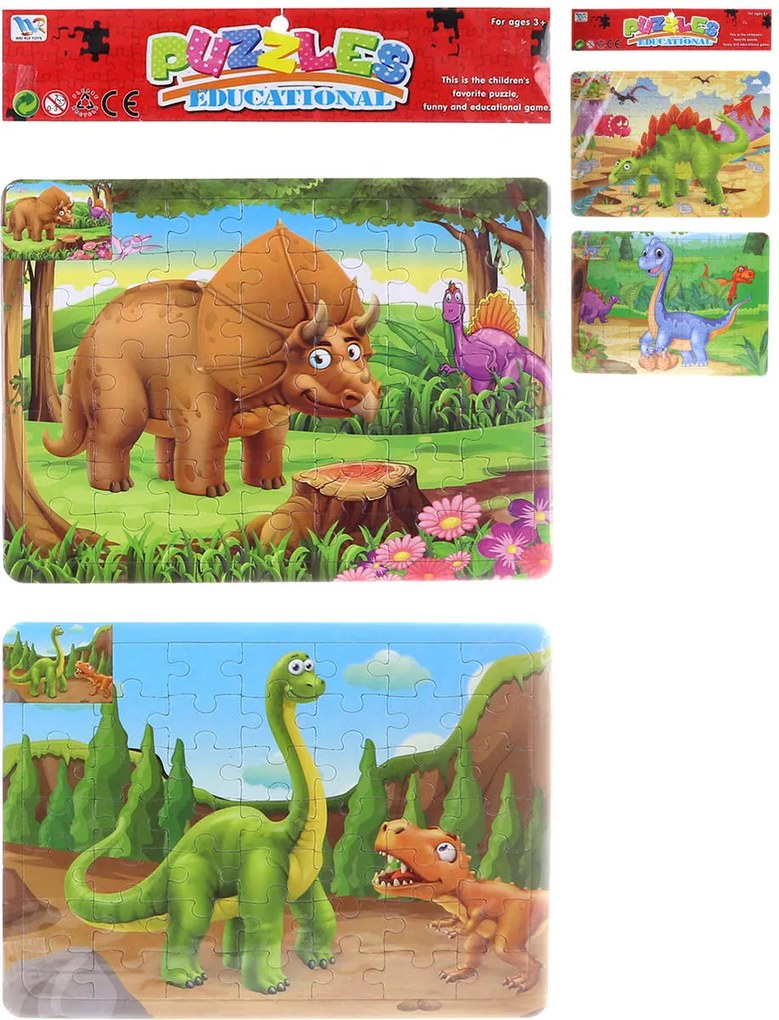 _Ostatní 1_ PUZZLE Dinosauři skládačka 2ks v rámečku 2x 49 dílků s omalovánkou 2 druhy 157727