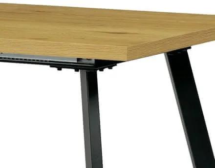 Autronic Moderní jídelní stůl Jídelní stůl 140+40x85x75 cm, deska melamin, 3D dekor divoký dub, kovové nohy, černý mat (HT-780 OAK)