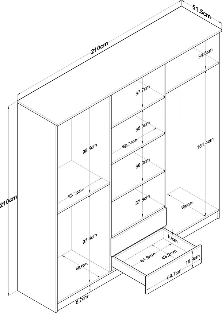 Šatní skříň BA 130 210 cm se zrcadlem ořech/bílá