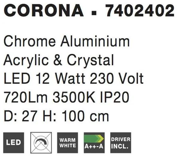 Nova Luce Závěsné svítidlo CORONA chromovaný hliník akryl a křišťál LED 12W 3000K