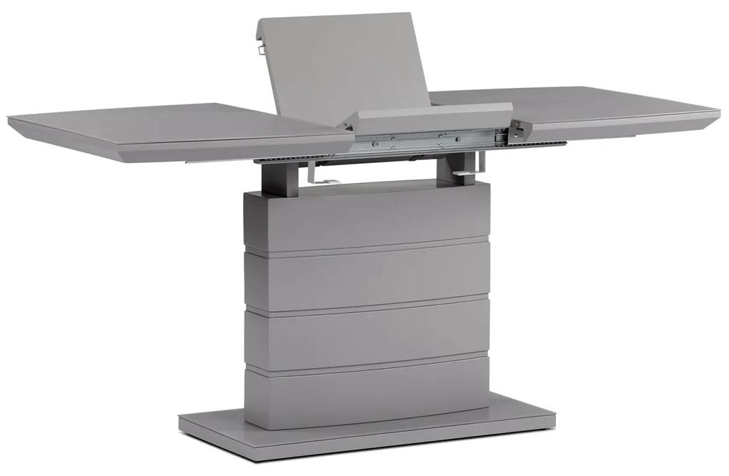 Jídelní stůl 110+40x70 cm, šedá 4 mm skleněná deska, MDF, šedý matný lak - HT-420 GREY