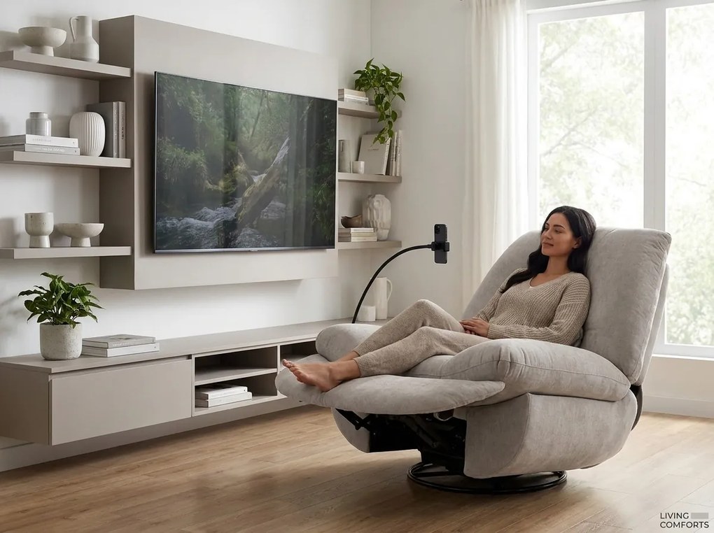 Elektrické polohovací TV křeslo RELAXME - béžová látka