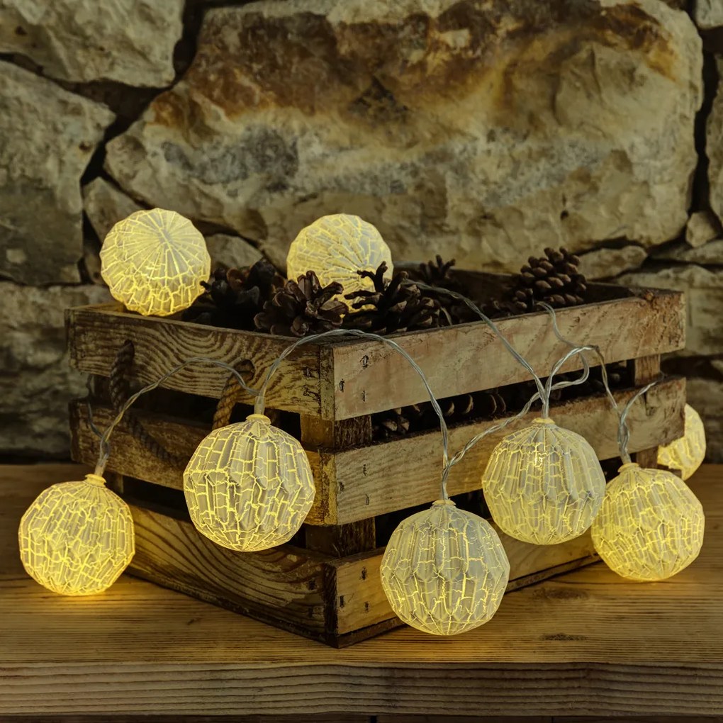 LED světýlka na baterie, lampiony, 1,8 m, teple bílá, 10 diod, čirý kabel, IP20 interiér, 2 × AA