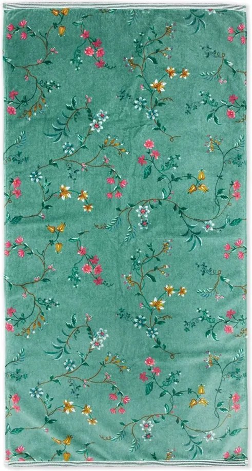 Pip Studio ručníky z bavlněného froté Les Fleurs, zelené (Luxusní ručníky z bavlněného froté v designu Les Fleurs v zelené barvě)