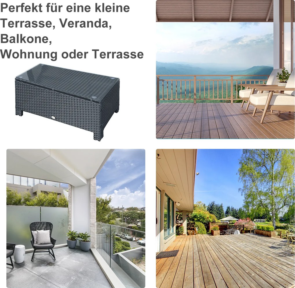 Zahradní stolek Outsunny z polyratanu odolného proti povětrnostním vlivům černý 85x50x39cm na balkon terasu | Aosom.de