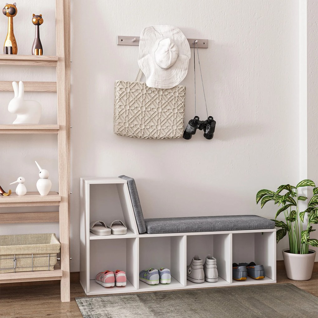 HOMCOM 2-in-1 úložná lavice s 5 přihrádkami a 2 polštářky, knihovna 108 x 30 x 60 cm, bílá šedá | Aosom