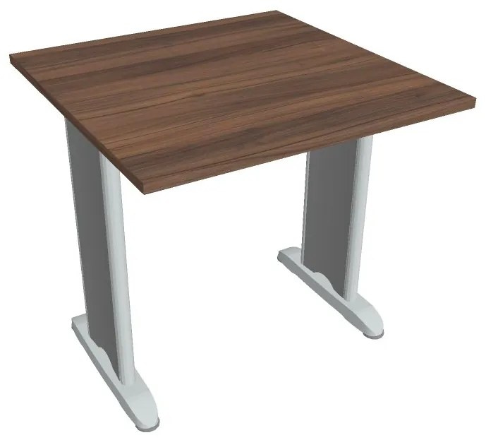 Stůl jednací rovný 80 cm - Hobis Flex FJ 800 Dekor stolové desky: ořech, Barva nohou: Stříbrná