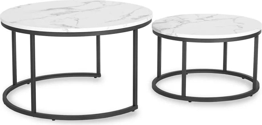 Mebel Elite Elegantní sada stolků DAFNE MAX, bílý mramor a černý kov Meble Elite