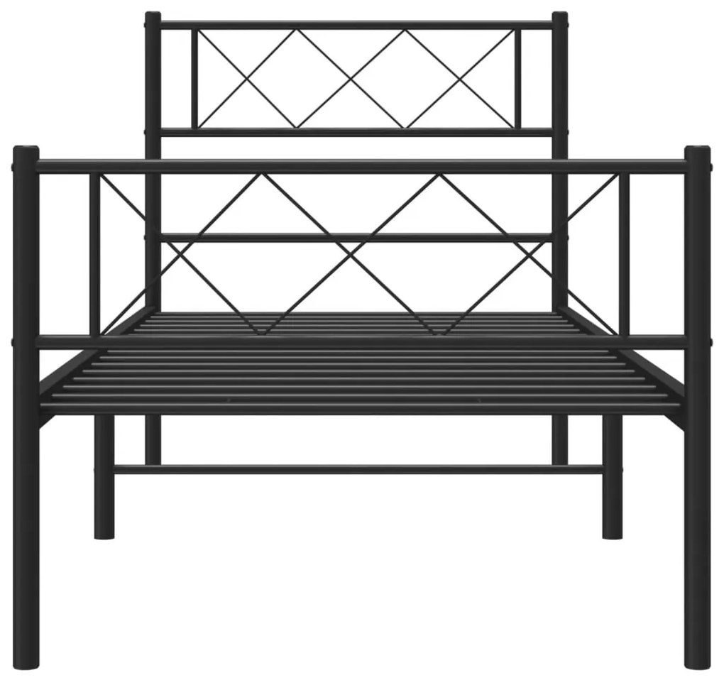 Kovový rám postele s hlavovým a nožním čelem černý 107 x 203 cm