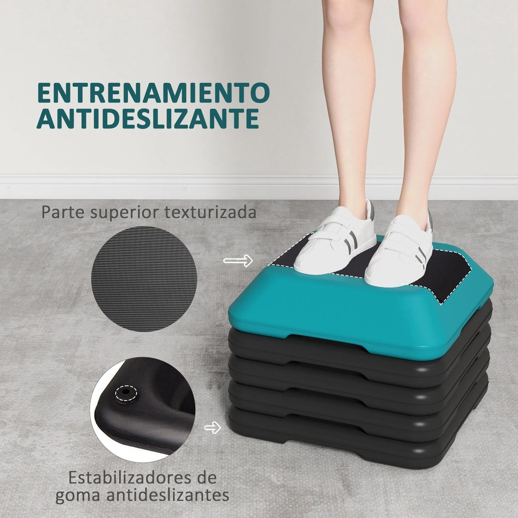 SPORTNOW Aerobní Steppovací Podložka s Nastavitelnou Výškou 10/15/20/25/30 cm, Nosnost 150 kg pro Domácí Trénink